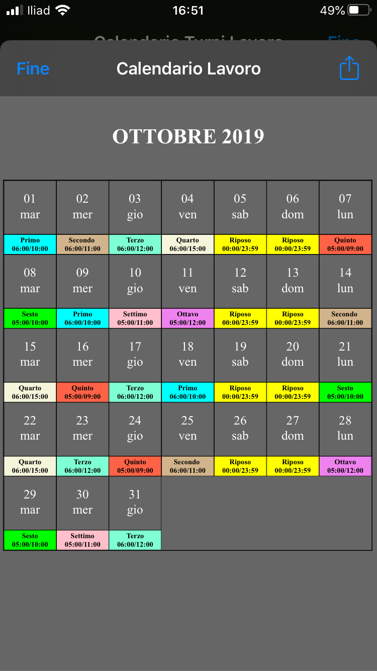 Calendario Turni Lavoro | Shortcuts Central